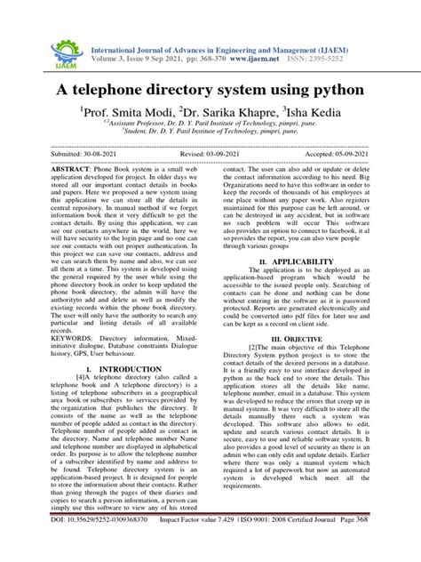 A Telephone Directory System Using Python Pdf Databases Telephone