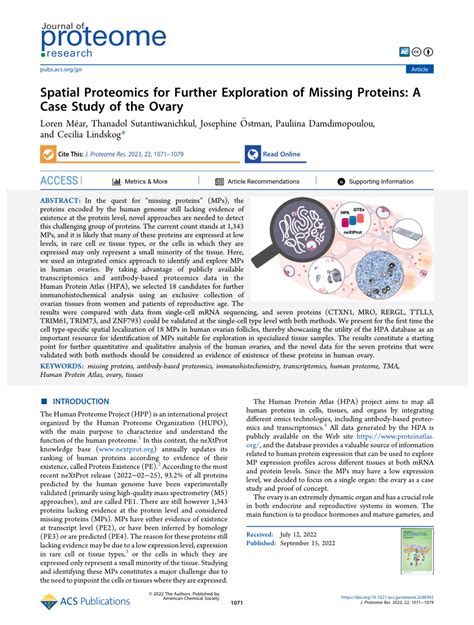 PDF Spatial Proteomics For Further Exploration Of Missing Proteins A Case Study Of The Ovary