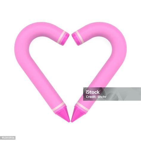 분홍색 왁 스 크레용 글꼴 기호흰색 배경 3d 렌더링에 심장 모양 설정 0명에 대한 스톡 사진 및 기타 이미지 0명 3차원 형태 공예 Istock