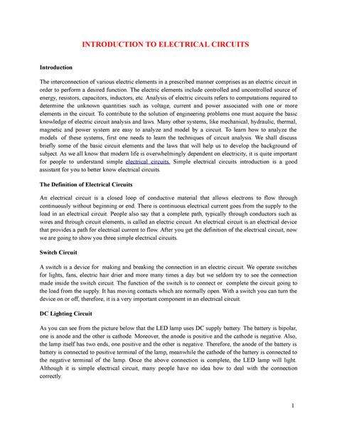 Introduction TO Electrical Circuits 1 Introduction INTRODUCTION TO ELECTRICAL CIRCUITS The