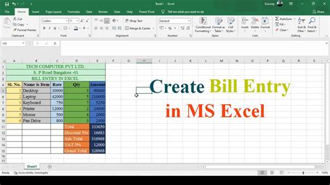 How To Create Bill Entry In Ms Excel Youtube