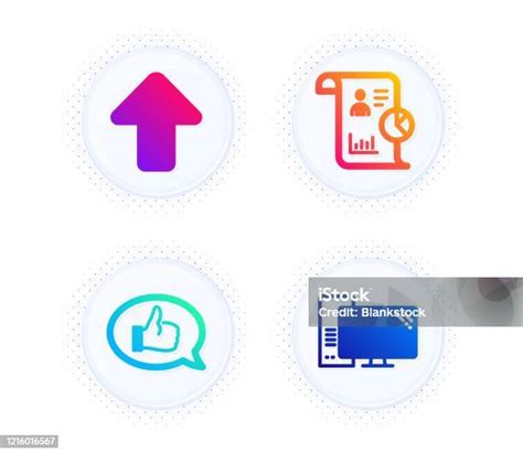 업로드 피드백 및 보고서 아이콘 세트 컴퓨터 기호입니다 로드 화살촉 연설 거품 작업 통계 벡터 고급에 대한 스톡 벡터 아트 및 기타 이미지 Istock