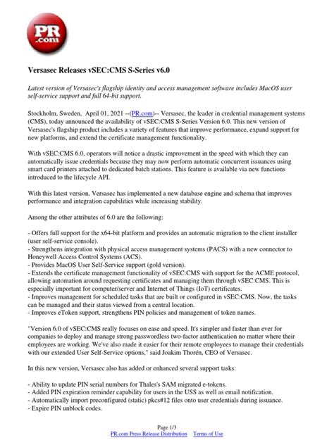 Versasec Releases Vsec Cms S Series V6 0 Pdf Computer Mediated