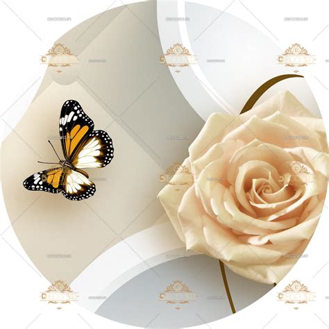 گل ها و پروانه های برجسته با زمینه حلقه