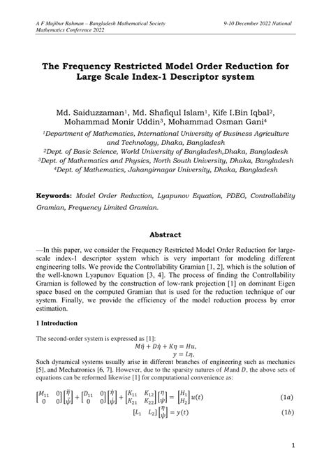 Pdf The Frequency Restricted Model Order Reduction For Large Scale Index 1 Descriptor System
