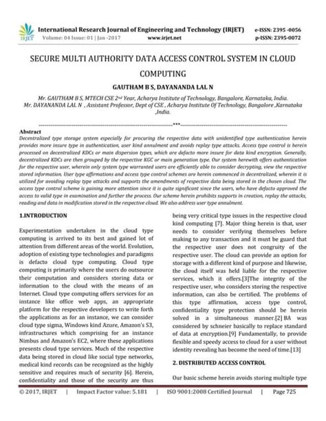 Secure Multi Authority Data Access Control System In Cloud Computing Pdf