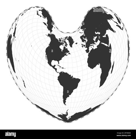 Vector World Map Using The Bonne Pseudoconical Equal Area Projection