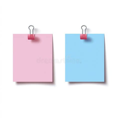 Pink And Blue Notes With Binder Clips Minimalist Stationery Design Isolated On White Background