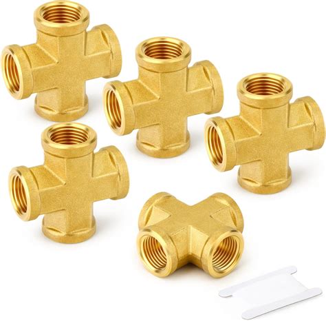 Gasher 5pcs Brass Pipe Fitting Cross 4 Way Pipe Fitting 1