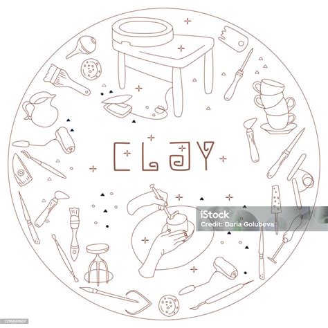낙서 스타일로 설정된 클레이 제작 도자기 모델링 및 조각 도구 윤곽 악기 도자기 작업장 배너 낙서 드로잉에 대한 스톡 벡터 아트 및 기타 이미지 Istock