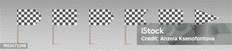체크 무늬 레이싱 깃발 자동차 경주 스포츠 대회를 위해 설정된 현실적인 마무리 깃발 벡터 일러스트 레이 션 Championship에 대한 스톡 벡터 아트 및 기타 이미지
