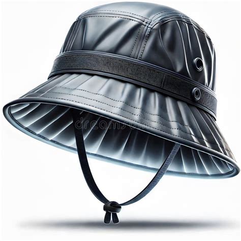 A Black Rain Hat With A Wide Brim A Textured Band And A Chin Strap Is
