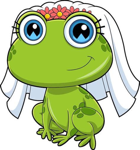 Bonita Noiva Fêmea Personagem De Desenho Animado Sapo Vector Ilustração Desenhada à Mão Vetor