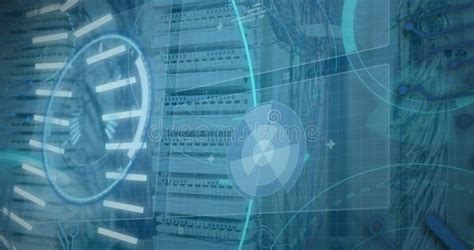 Animation Of Infographic Interface With Circles And 5g Text Over Server