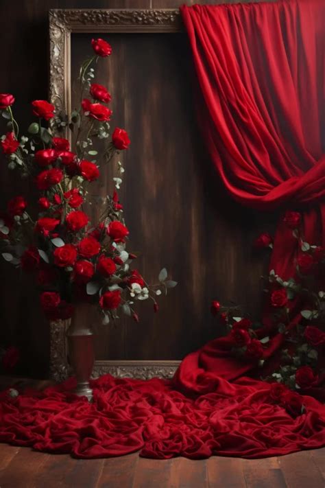Red Roses Curtain Digital Backdrop Romantic Photography Overlay 