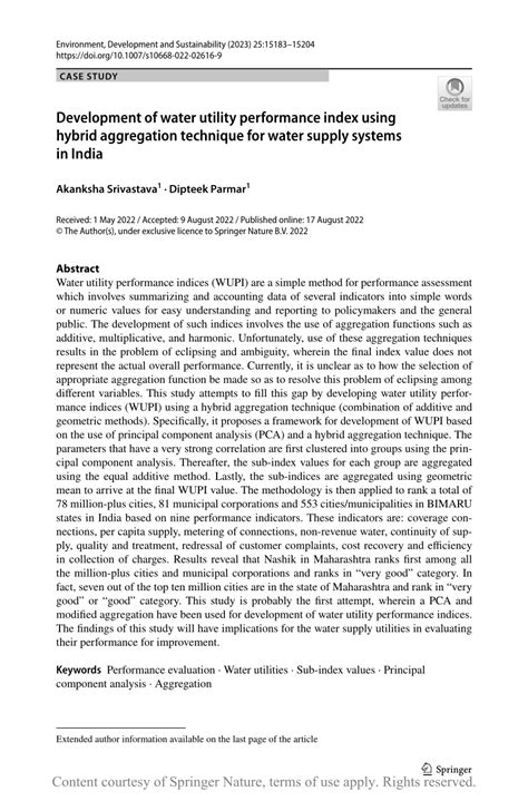 Development Of Water Utility Performance Index Using Hybrid Aggregation