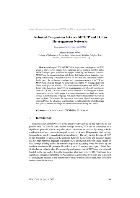 Pdf Technical Comparison Between Mptcp And Tcp In Heterogeneous Networks