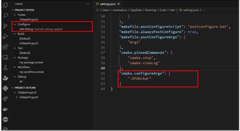 Visual Studio Code CMake Tools Extension Update CMake Presets V Overriding Cache