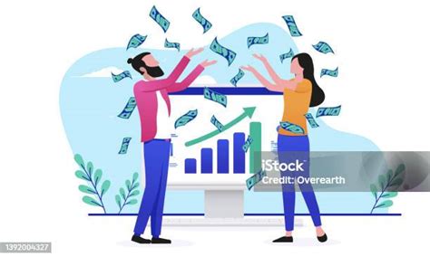 재정적 성공 남자와 여자 플랫 디자인 벡터 일러스트 레이 션 2명에 대한 스톡 벡터 아트 및 기타 이미지 2명 가계 경외감 Istock