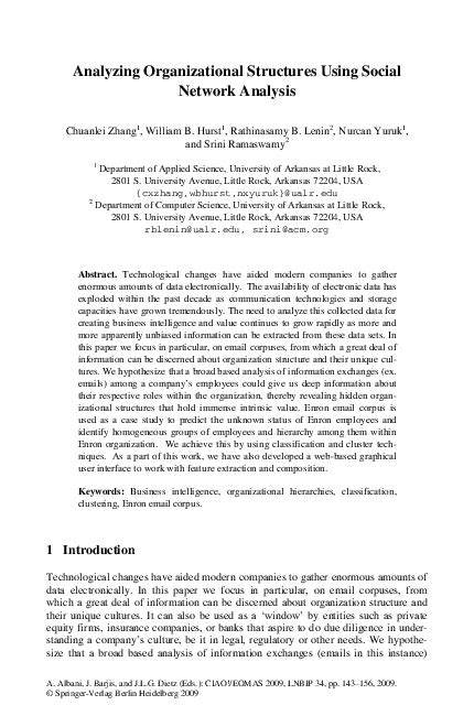 pdf analyzing organizational structures using social network analysis