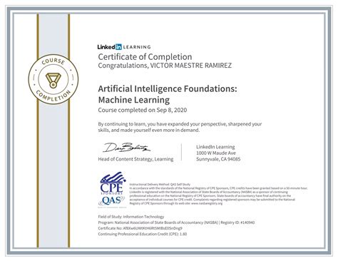 Certificate Artificial Intelligence Foundations Machine Learning Pdf Education
