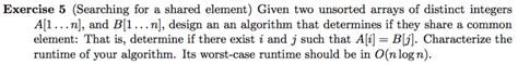 solved exercise 5 searching for a shared element given two