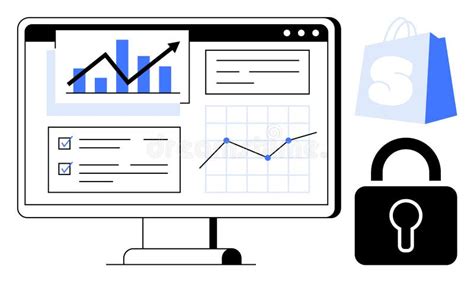 Online Business Growth Analytics With Security And E Commerce Stock Illustration Illustration