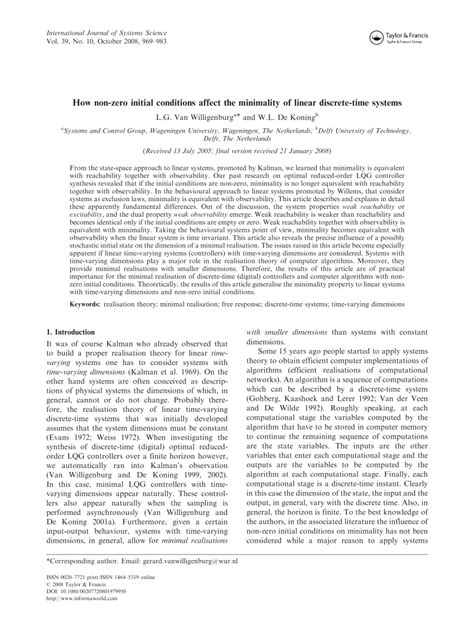 Pdf How Non Zero Initial Conditions Affect The Minimality Of Linear