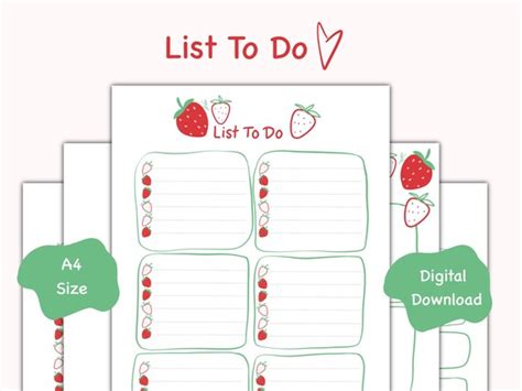 Strawberry Printable List To Do Cute Printable Planner Cute Etsy