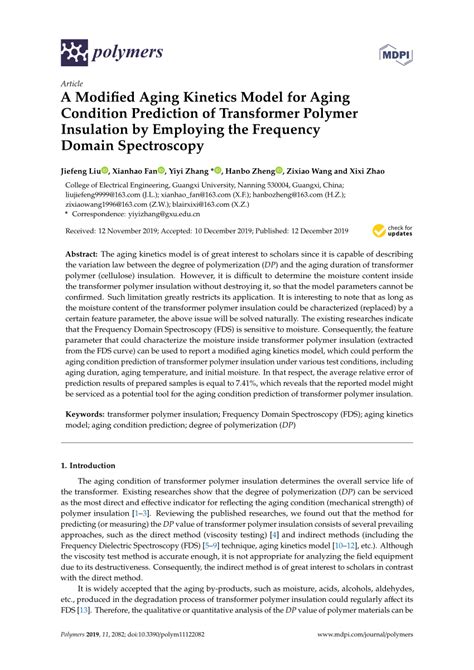 Pdf A Modified Aging Kinetics Model For Aging Condition Prediction Of Transformer Polymer