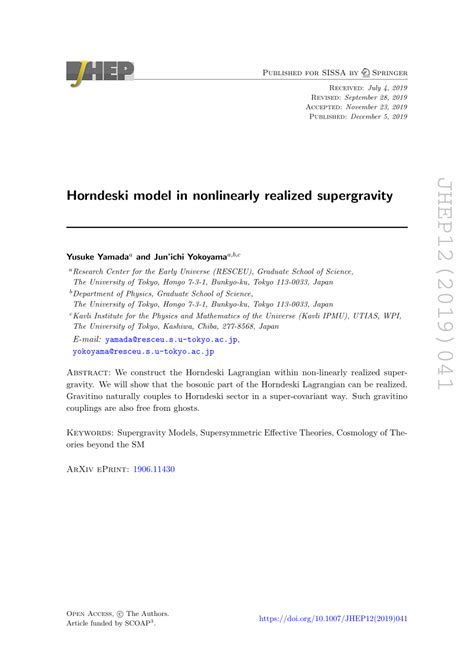 Pdf Horndeski Model In Nonlinearly Realized Supergravity