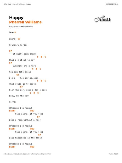 Lyrics And Chord Progression For Pharrell Williams Hit Song Happy Pdf