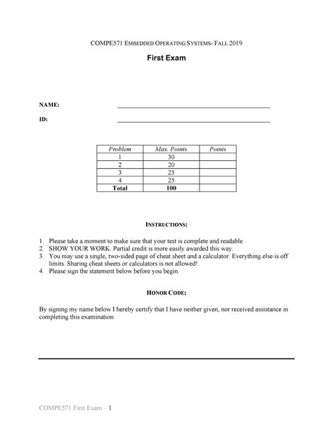 Exam1 Solutions Pdf 2019 COMPE571 EMBEDDED OPERATING SYSTEMS FALL