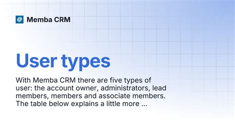User Types Memba Crm