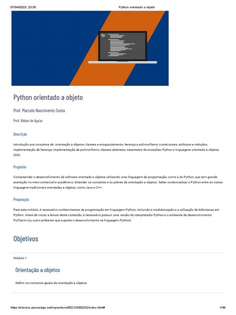 Python Orientado A Objeto Pdf Classe Programação De Computadores