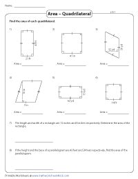 Area Of Quadrilaterals Worksheets