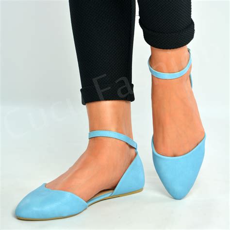 Womens Ladies Ankle Strap Flat Ballerinas Dolly Court Pumps Casual Summer Shoes Ebay