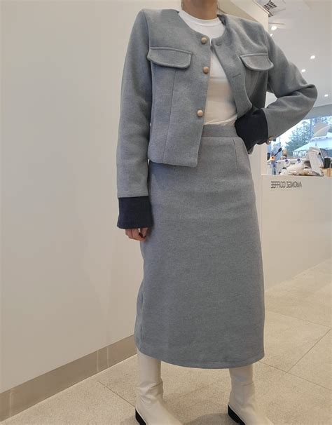 토미세트 롱치마세트 배색자켓세트 소매배색 정장투피스 에이블리