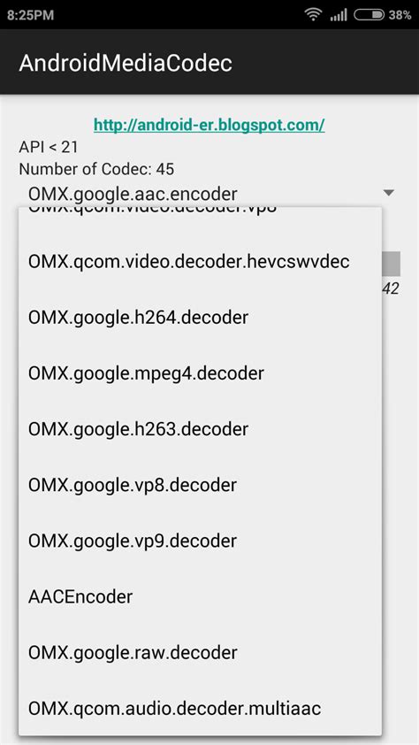 Android Er List Supported Media Codec Using MediaCodecList