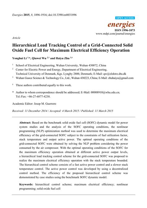 Pdf Hierarchical Load Tracking Control Of A Grid Connected Solid