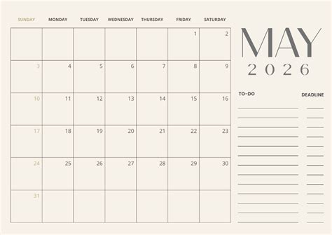 May 2026 Calendar Template