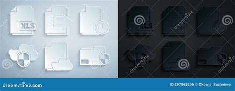 Set Cloud Storage Text Document Document With Clock And Shield