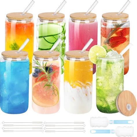 Drinking Glasses With Bamboo Lids And Glass Straw Beer Can Glass16oz