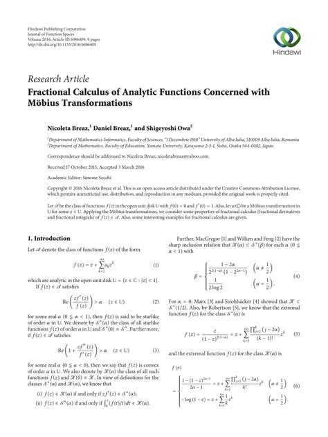 Pdf Fractional Calculus Of Analytic Functions Concerned With Möbius