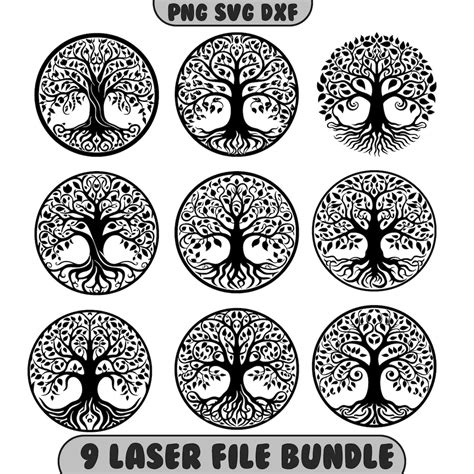 Tree Of Life PNG Bundle SVG DXF Laser Burn Wood Engrave Lightburn Laser File
