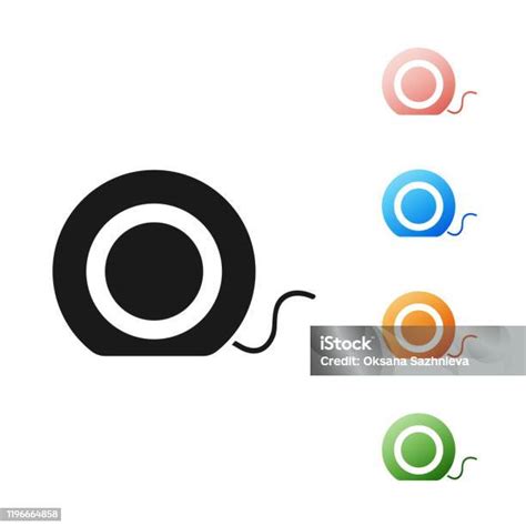 흰색 배경에 격리 된 검은 치실 아이콘입니다 다채로운 아이콘을 설정합니다 벡터 일러스트레이션 개념에 대한 스톡 벡터 아트 및