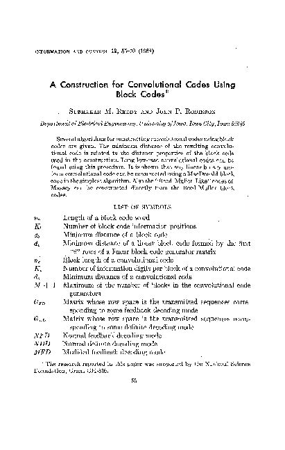 a construction for convolutional codes using block codes