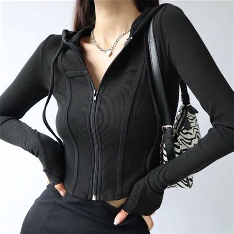 Cute Cropped Hoodies Casual Slim Fit Hooded Top Curve Hem Hoodie Women