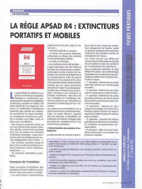 Nouvelle Regle Apsad R4 Pdf Protection Incendie Actif La Combustion