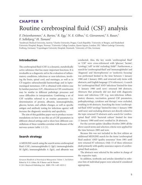 Routine Cerebrospinal Fluid CSF Analysis